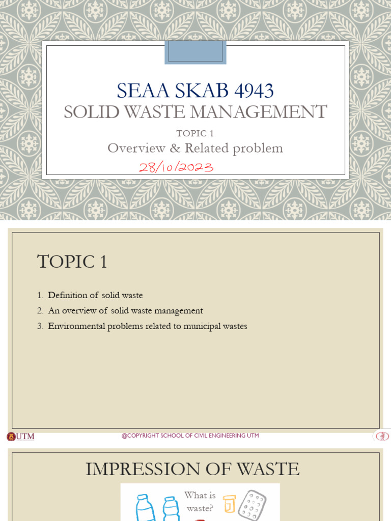 Solid Waste Management Topic 1 | PDF | Waste | Municipal Solid Waste