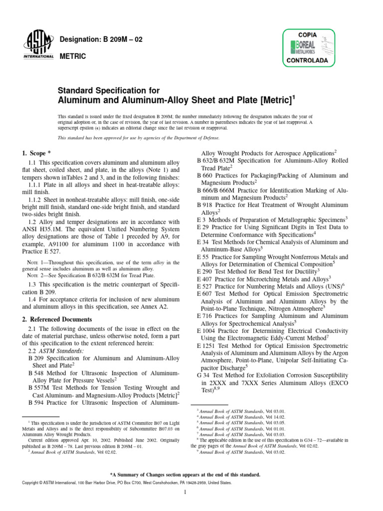 ASTM 209 Aluminio | PDF | Sheet Metal | Heat Treating
