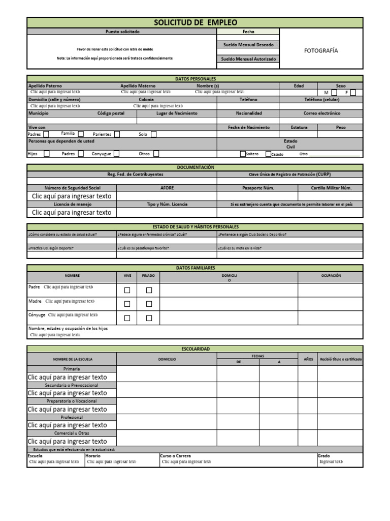 Formulario Solicitud de Empleo | PDF