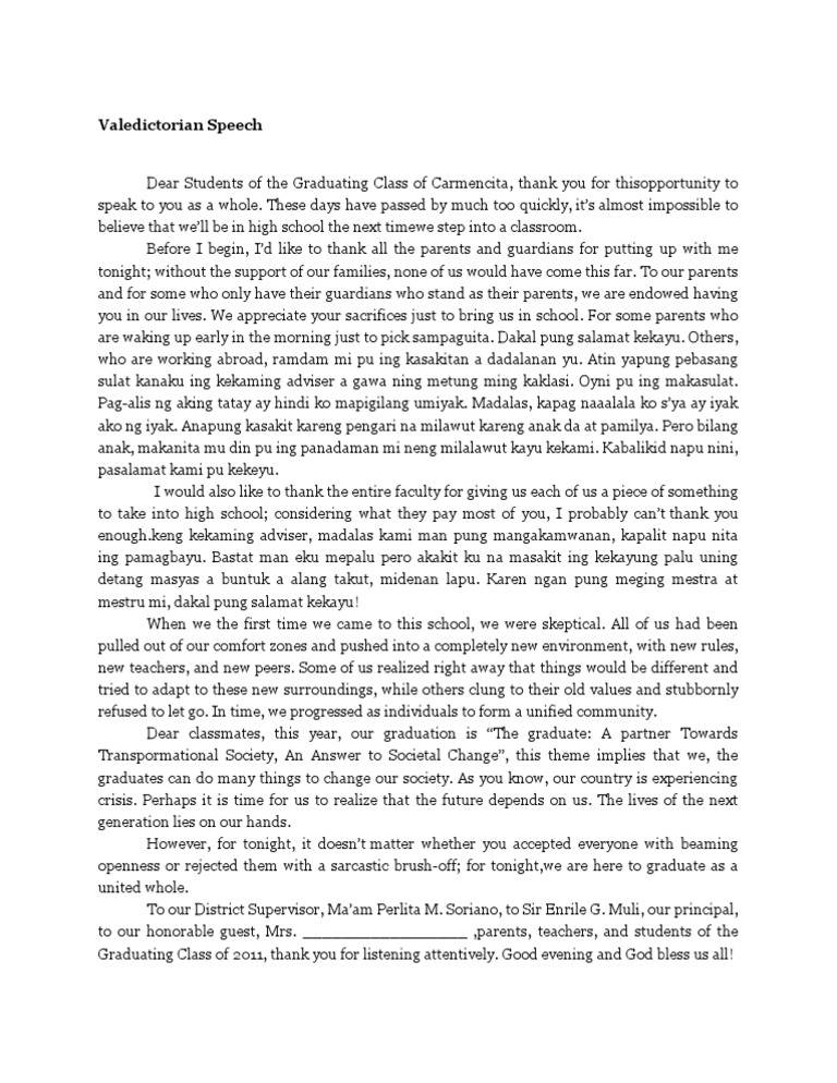 Valedictorian Speech | PDF | Teaching And Learning