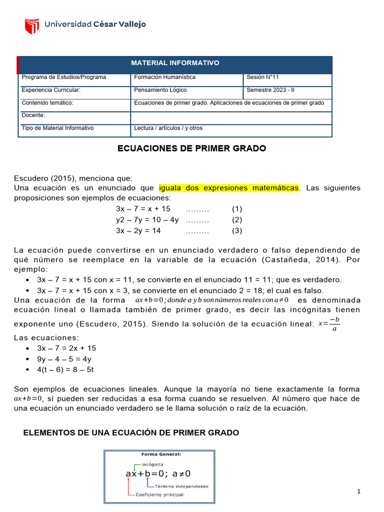 Material - Informativo - S11 A8 (1) Uwu | PDF | Ecuaciones | Álgebra