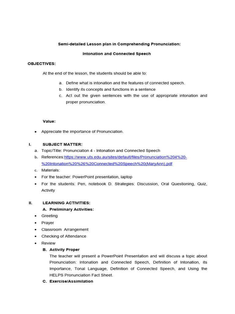 SDLP1 | PDF | Lesson Plan | Linguistics