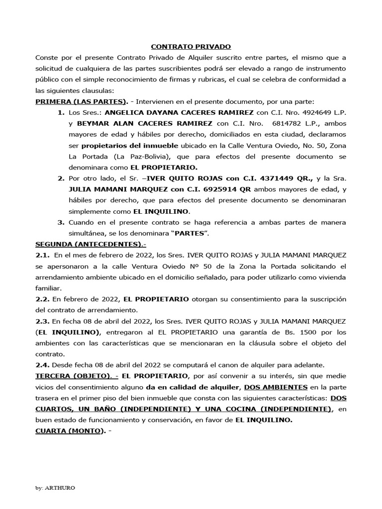 modelo contrato | PDF | Derecho civil (sistema legal) | Derecho privado