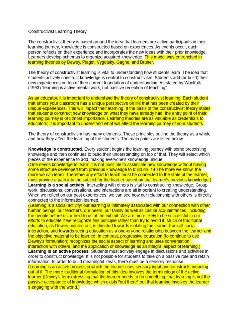 Constructivist Learning Theory | PDF | Constructivism (Philosophy Of Education) | Learning