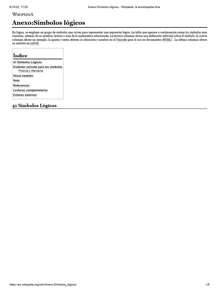 Anexo - Símbolos Lógicos - Wikipedia, La Enciclopedia Libre | PDF ...