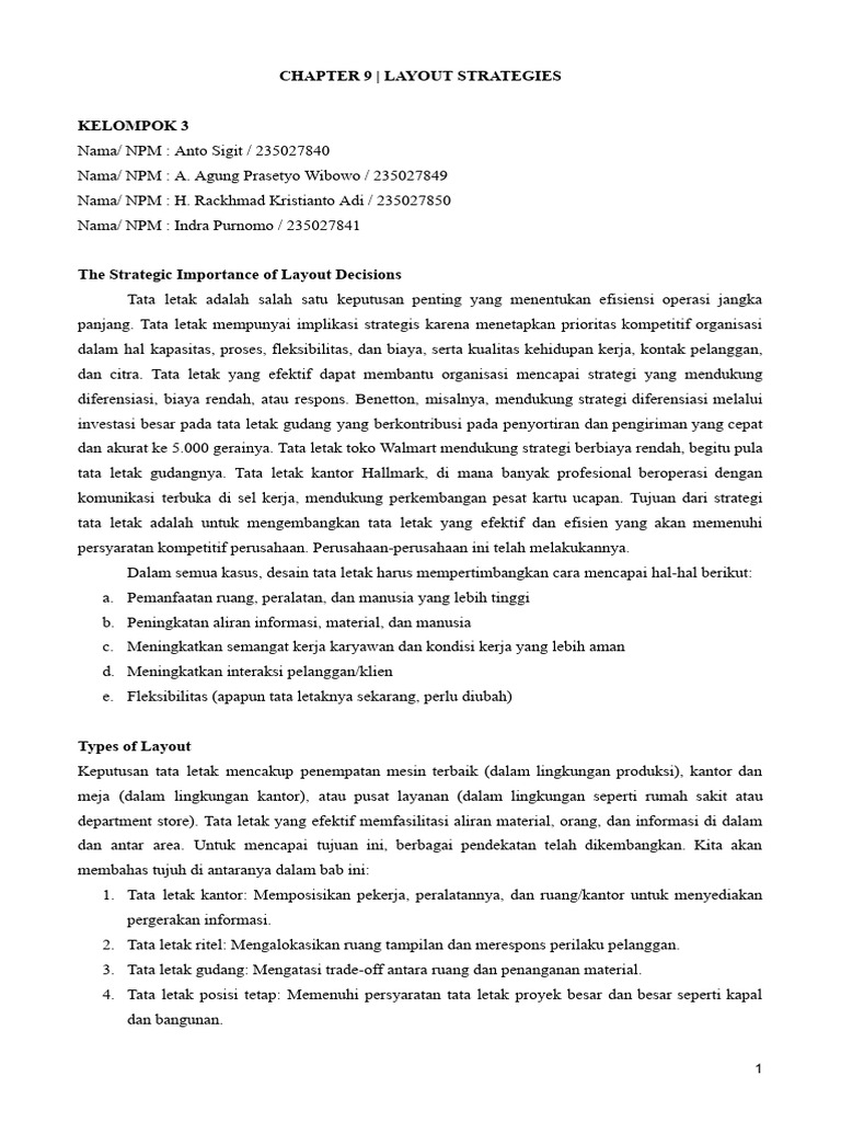 Kelompok3 - CHAPTER 9 - LAYOUT STRATEGIES | PDF