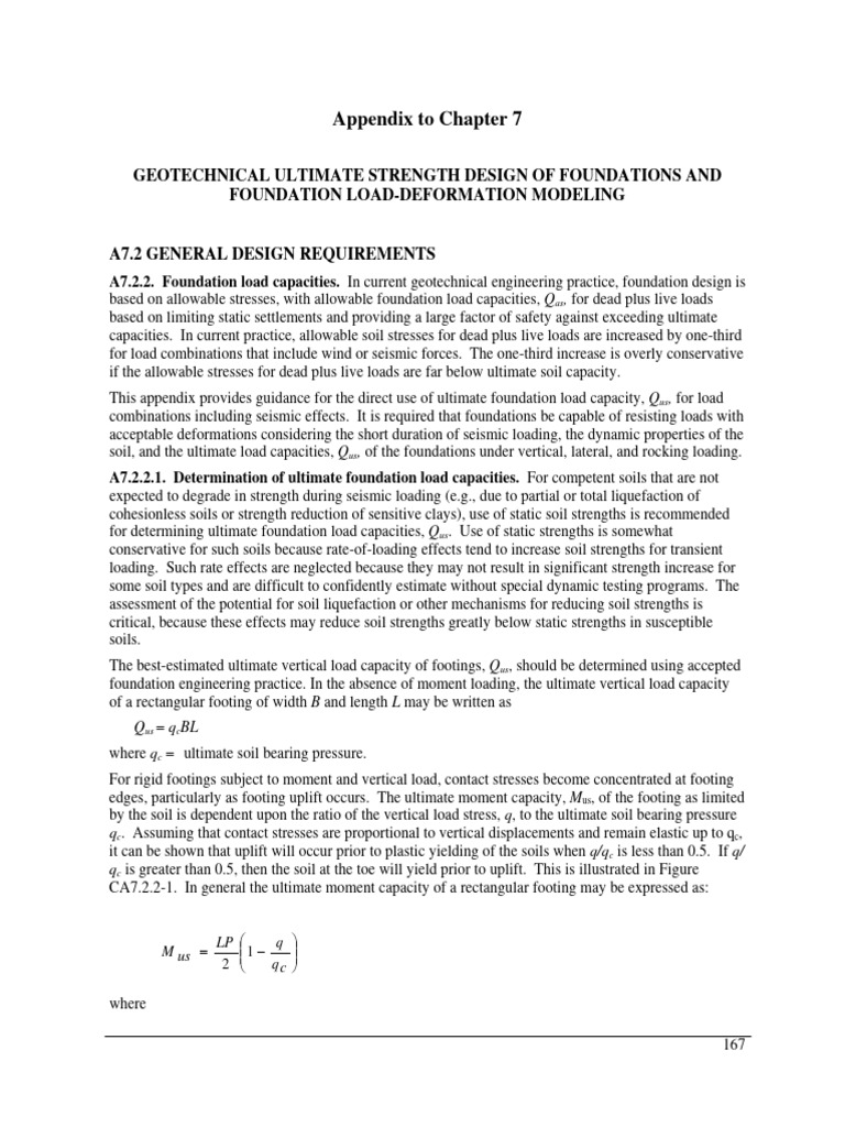 Appendix To Chapter 7: Geotechnical Ultimate Strength Design of Foundations and Foundation Load ...