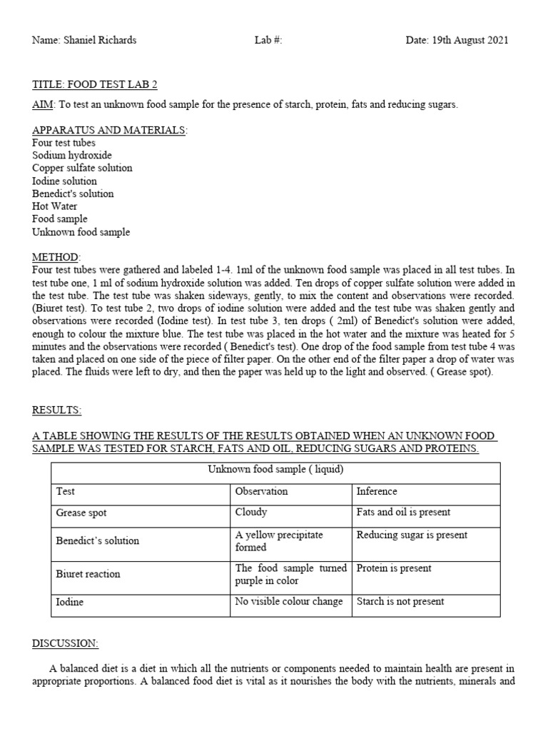 Food Nutrient Testing Results | PDF | Nutrients | Fat