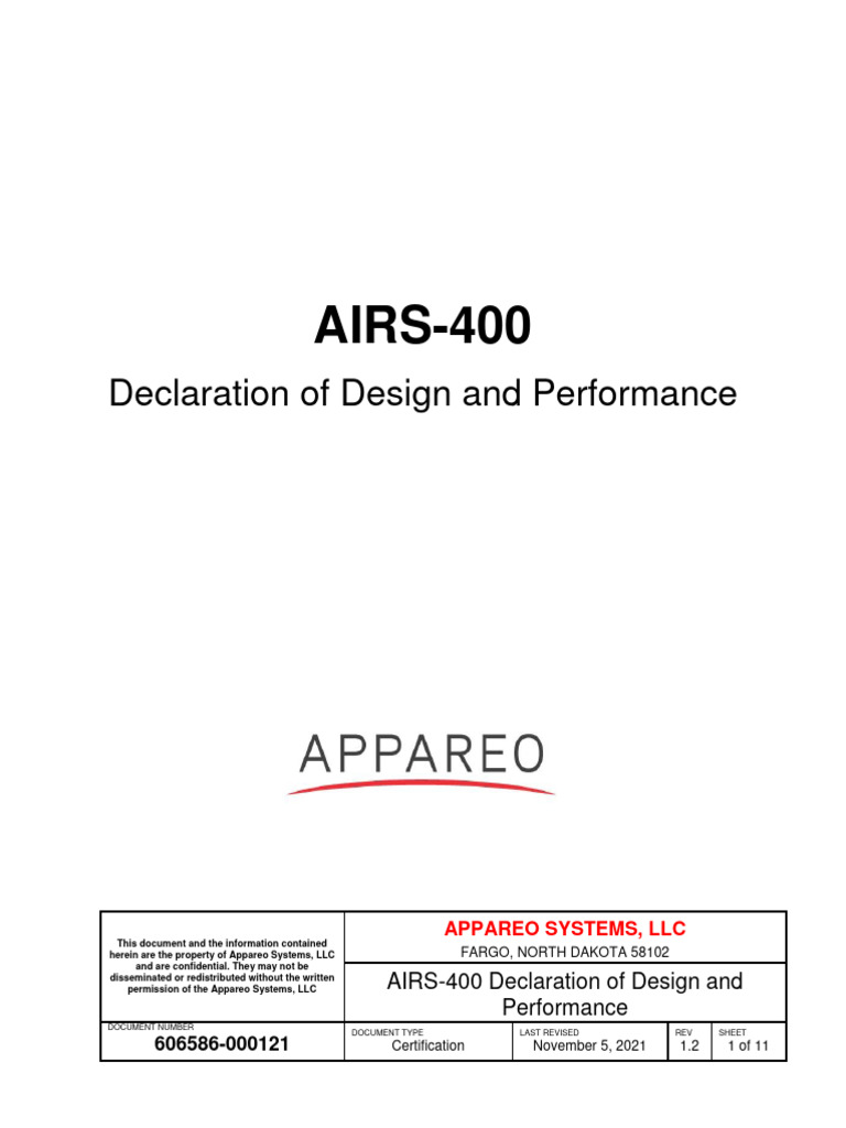 606586-000121-AIRS-400-Declaration-of-Design-and-Performance | PDF ...