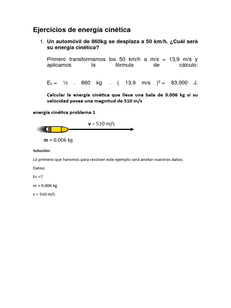 Ejercicios de Energía Cinética | PDF