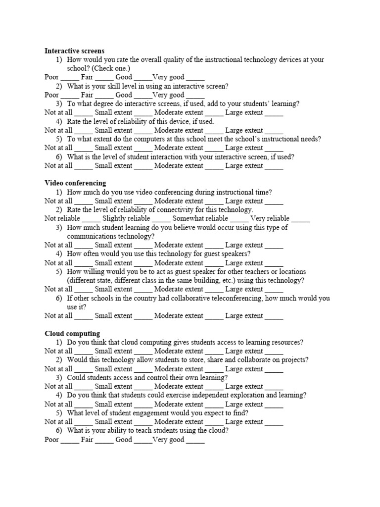 Teacher Survey For Classroom Technology | PDF | Curriculum ... Teacher Survey For Classroom Technology | PDF | Curriculum ...
