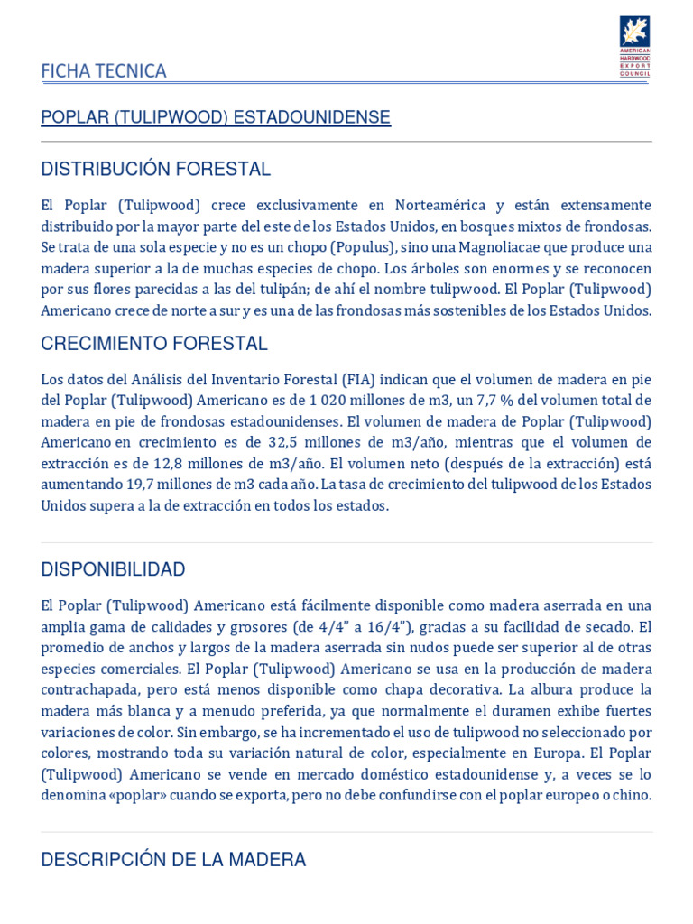 Propiedades y Usos de la Madera Poplar | PDF | Madera | Ingeniería de ...