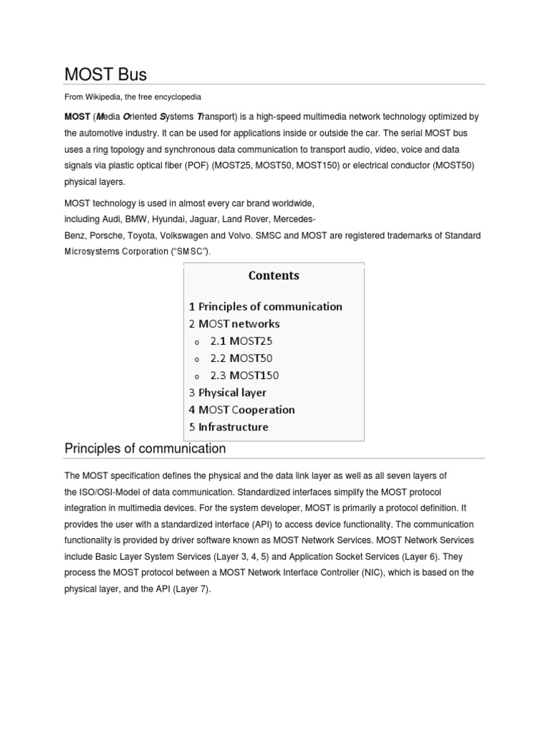 MOST Bus | PDF | Communication | Data Transmission