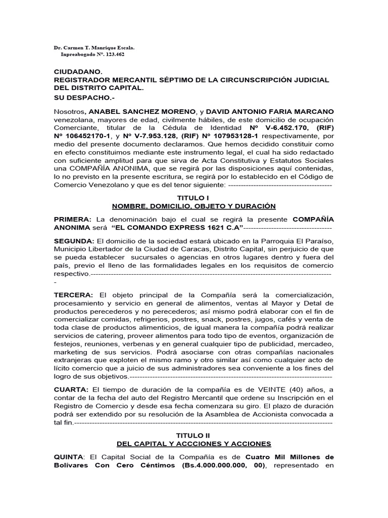 Constitución de "El Comando Express 1621" | PDF | Venezuela | Compartir ...