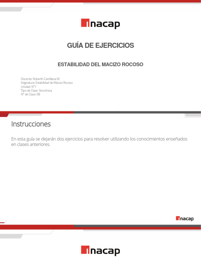 Clase N°08 - Sincrónica - Estabilidad de Macizo Rocoso - Guía de Ejercicios PDF | PDF