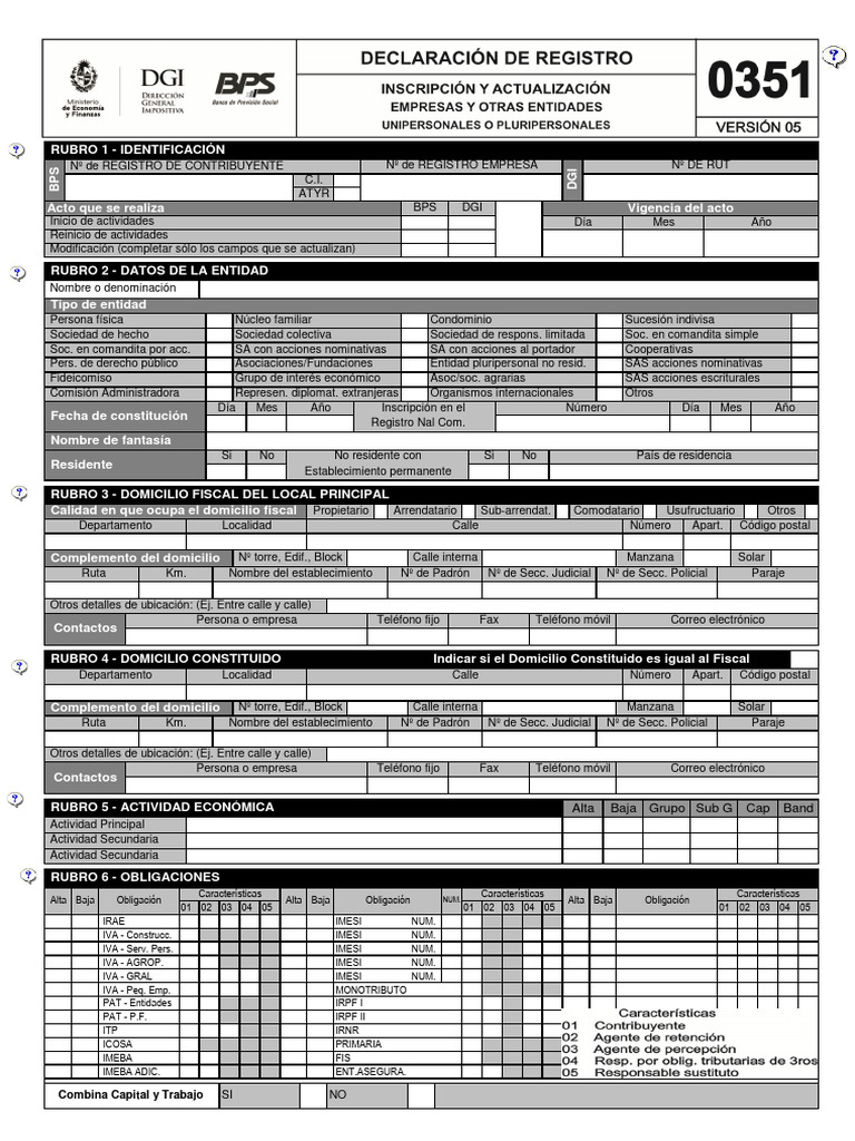 Formulario 0351 V05 | PDF | Industrias de servicio