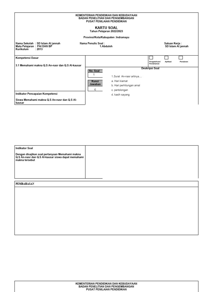 Soal PTS PAI KLS 3 Sem 1 | PDF