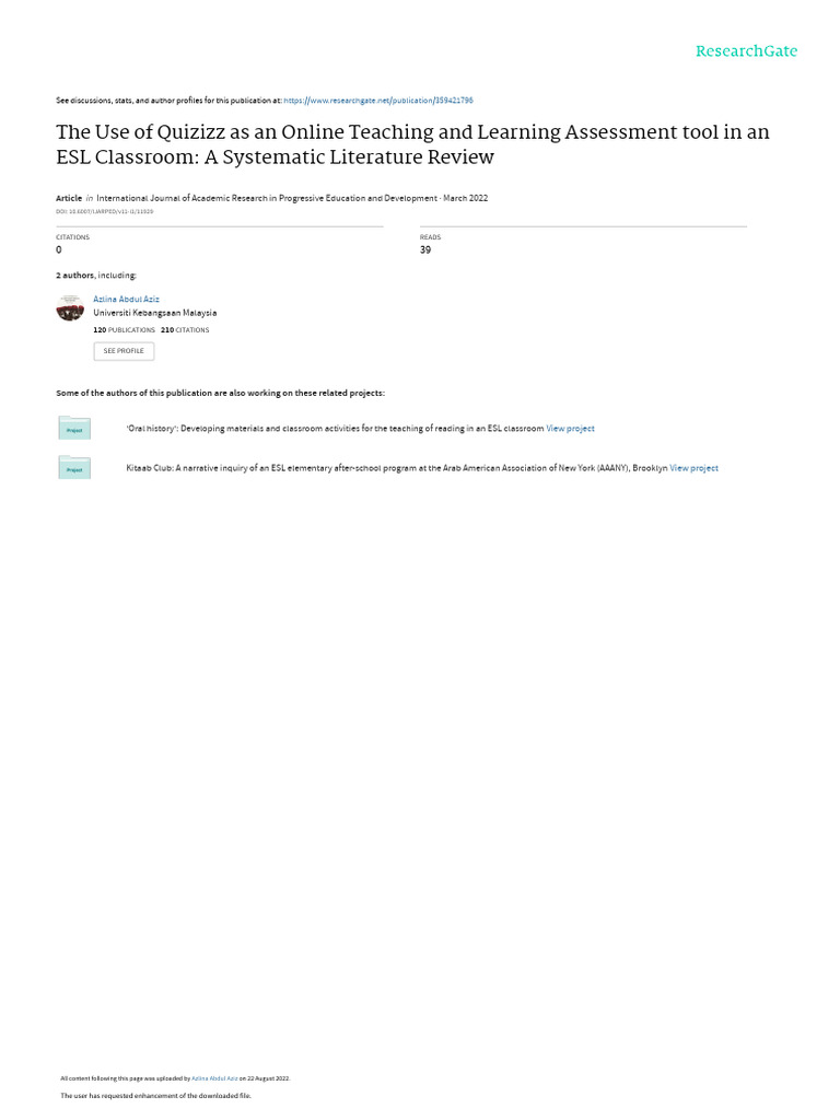 4the Use of Quizizz As An Online Teaching and Learning Assessment Tool in An ESL Classroom A ...