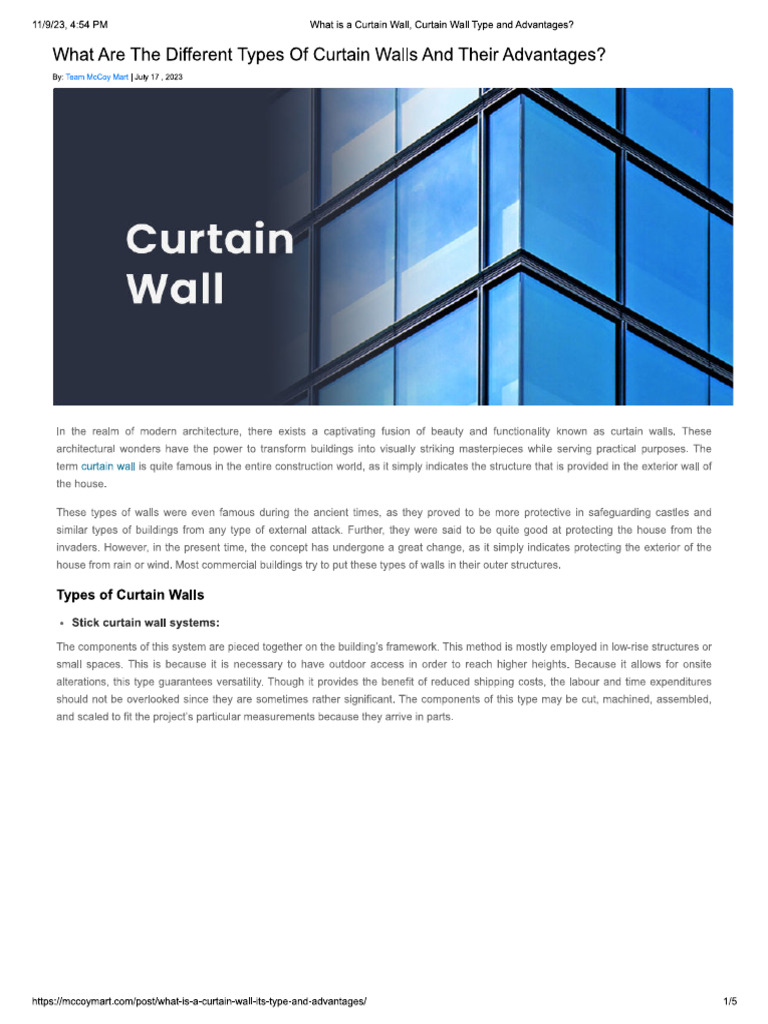 What Is A Curtain Wall, Curtain Wall Type and Advantages | PDF
