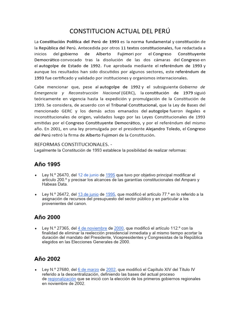 Constitucion Actual Del Perú | PDF | Gobierno | Gobernancia