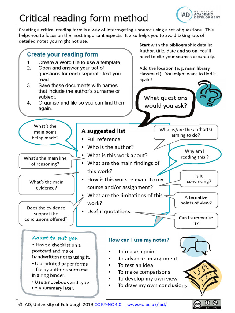 IAD Critical Reading Form Method CC 2019 | PDF | Cognition | Cognitive ...