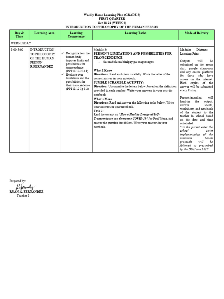 GR12 - Philosophy - 1Q - WK6 - Ap (Oct 18-22) | PDF | Learning