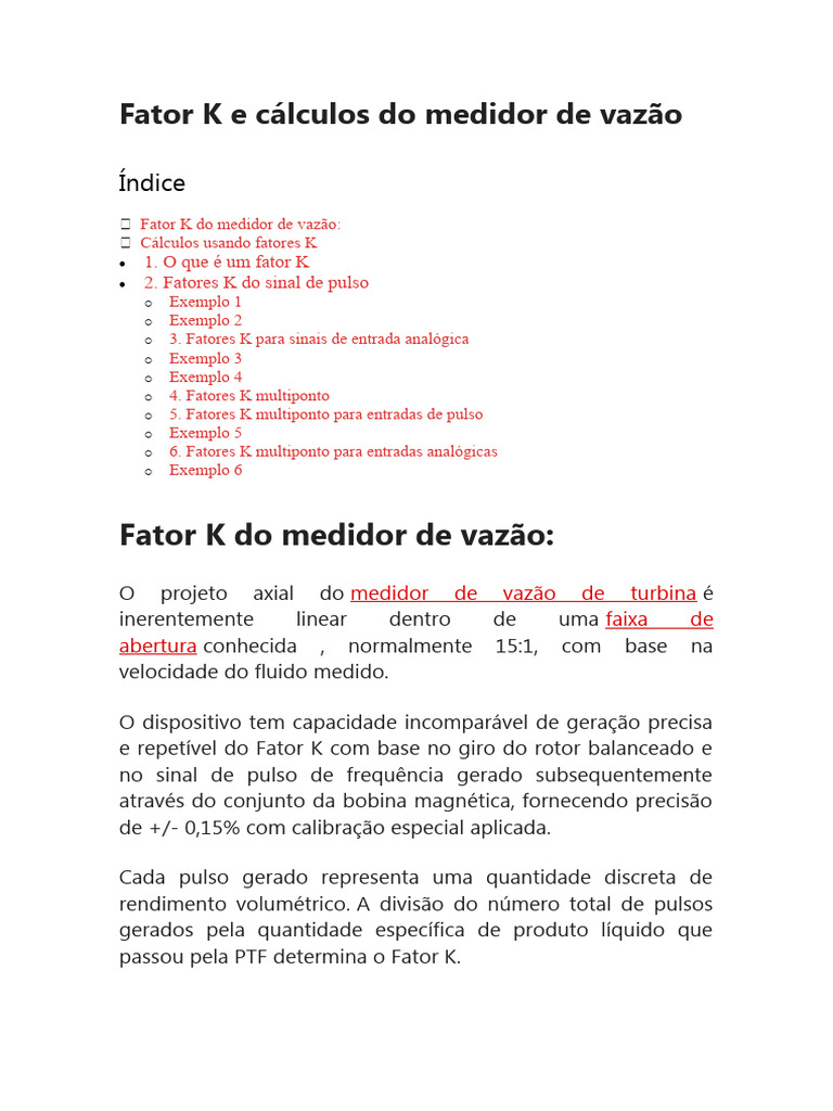 Fator K e Cálculos Do Medidor de Vazão | Download grátis PDF | Medição ...