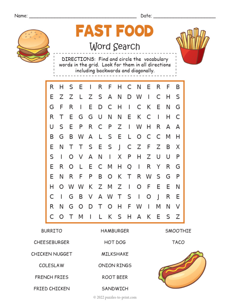 Fast Food Word Search Puzzle | PDF