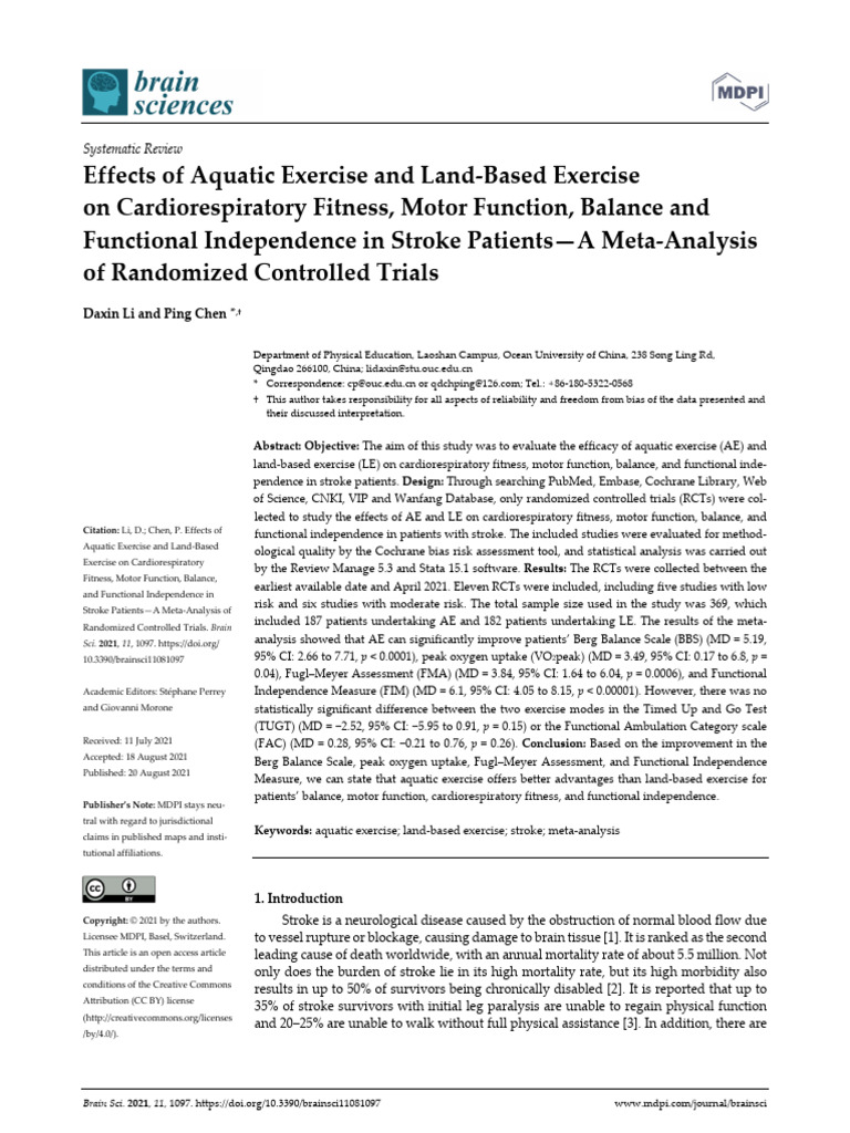 Effects of Aquatic Exercise and Land-Based Exercis | PDF | Randomized Controlled Trial | Meta ...