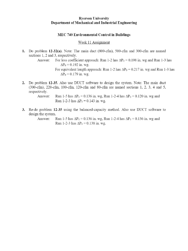 Week 11 Assignment - MEC740 - Env Control in Buildings - F2023 | PDF Week 11 Assignment - MEC740 - Env Control in Buildings - F2023 | PDF