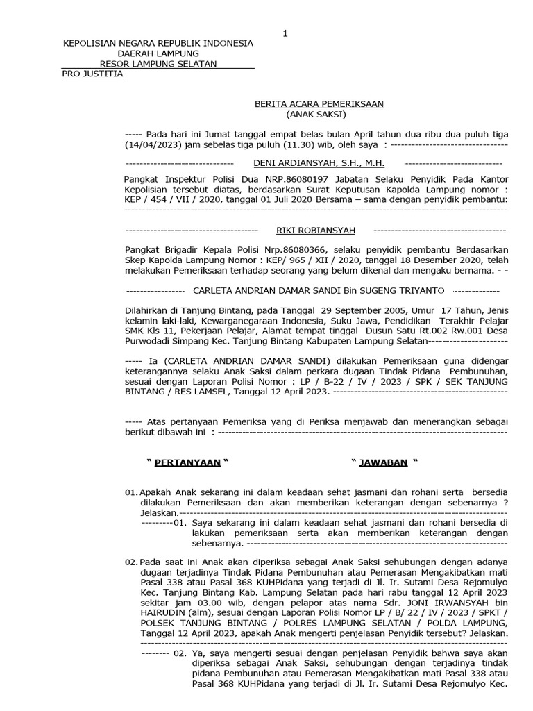 Bap Saksi Carleta Damar | PDF