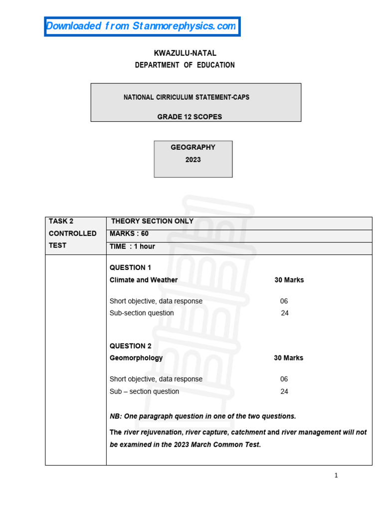 KZN Geography Grade 12 Scope 2023 | PDF | Earth Sciences | Physical ... KZN Geography Grade 12 Scope 2023 | PDF | Earth Sciences | Physical ...