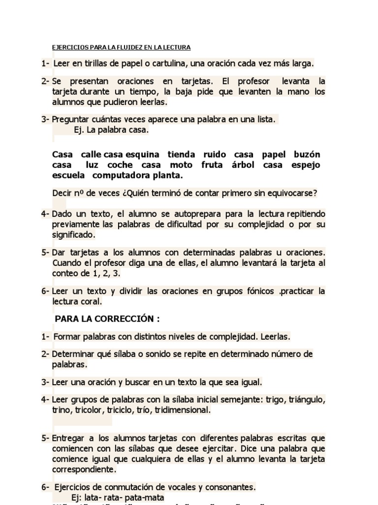 Actividades Para La FLUIDEZ LECTORA | Lectura (proceso) | Sílaba