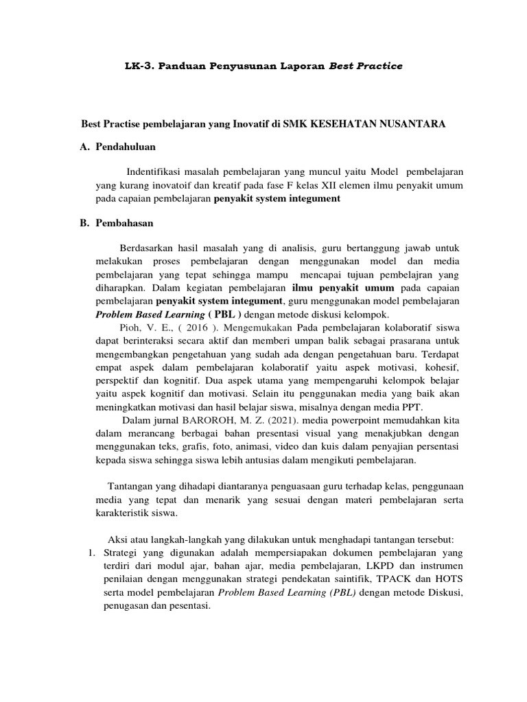 LK. 3.1 Penyusunan Hasil Best Practice - FAIZAH | PDF