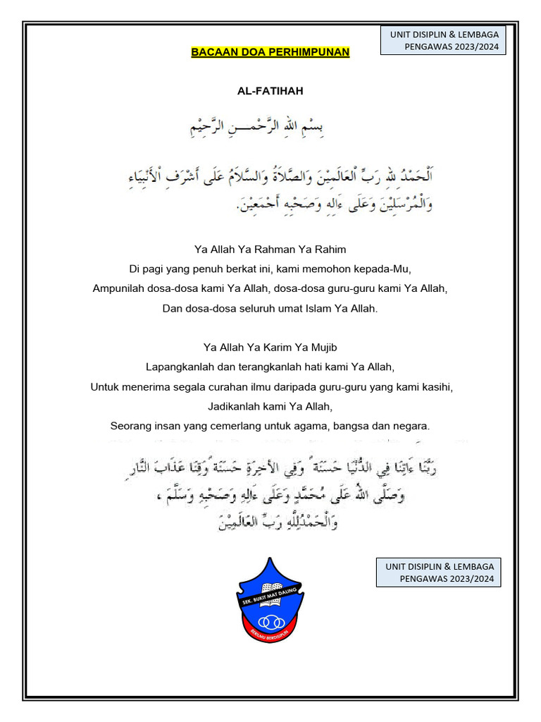 BACAAN DOA PERHIMPUNAN Tek MC | PDF