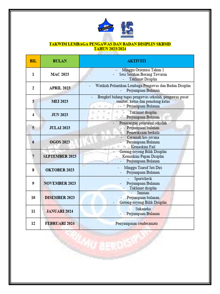 Takwim Tahunan SKBMD 2023/2024 | PDF