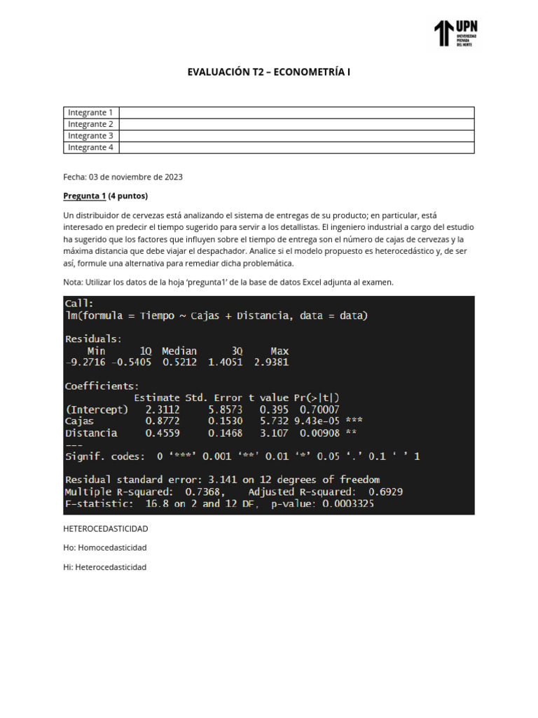 T2 Econometria 1 | PDF | Autocorrelación | Multicolinealidad