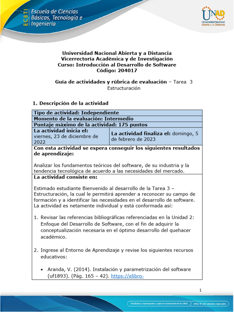 Guía de Actividades y Rúbrica de Evaluación - Unidad 2 - Tarea 3 - Estructuración | PDF ...