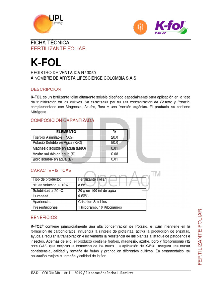 Fertilizante Foliar K-Fol | PDF | Fertilizante | Agua