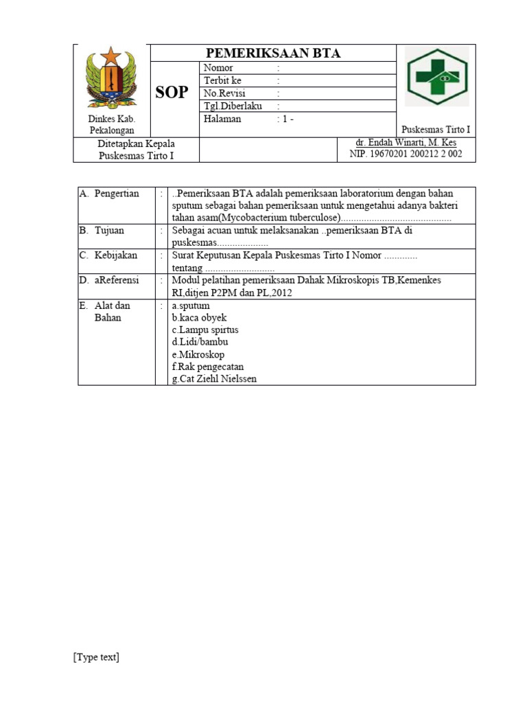 Sop Pemeriksaan Bta Pdf