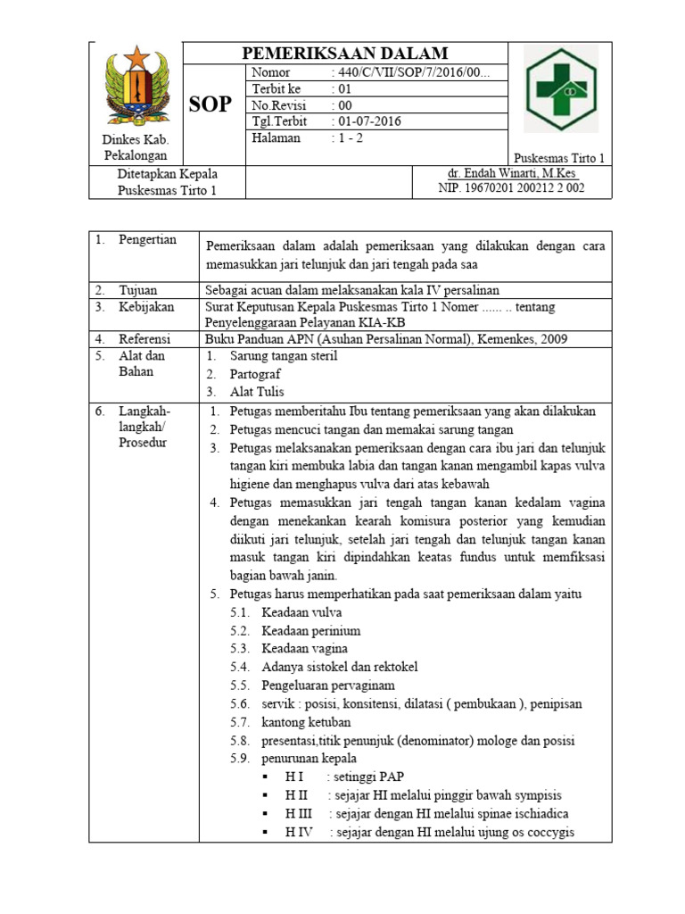 Sop Pemeriksaan Dalam | PDF
