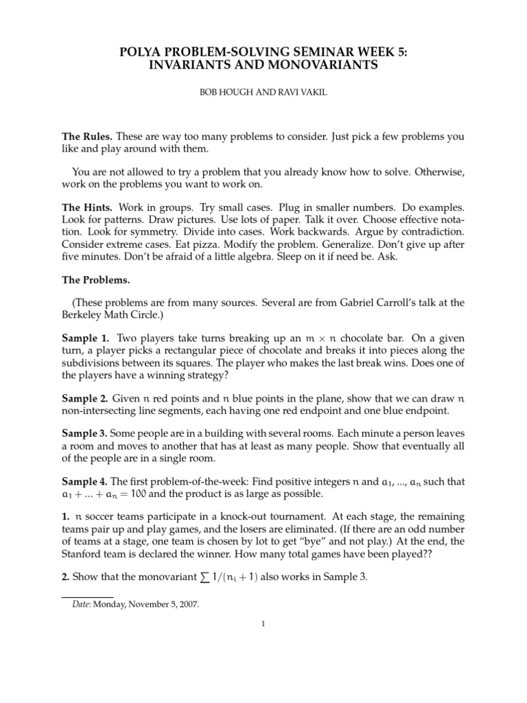 Invariant and Monovariant | PDF | Combinatorics | Discrete Mathematics