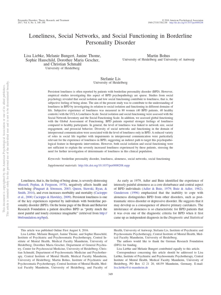 Retrieve | PDF | Borderline Personality Disorder | Loneliness