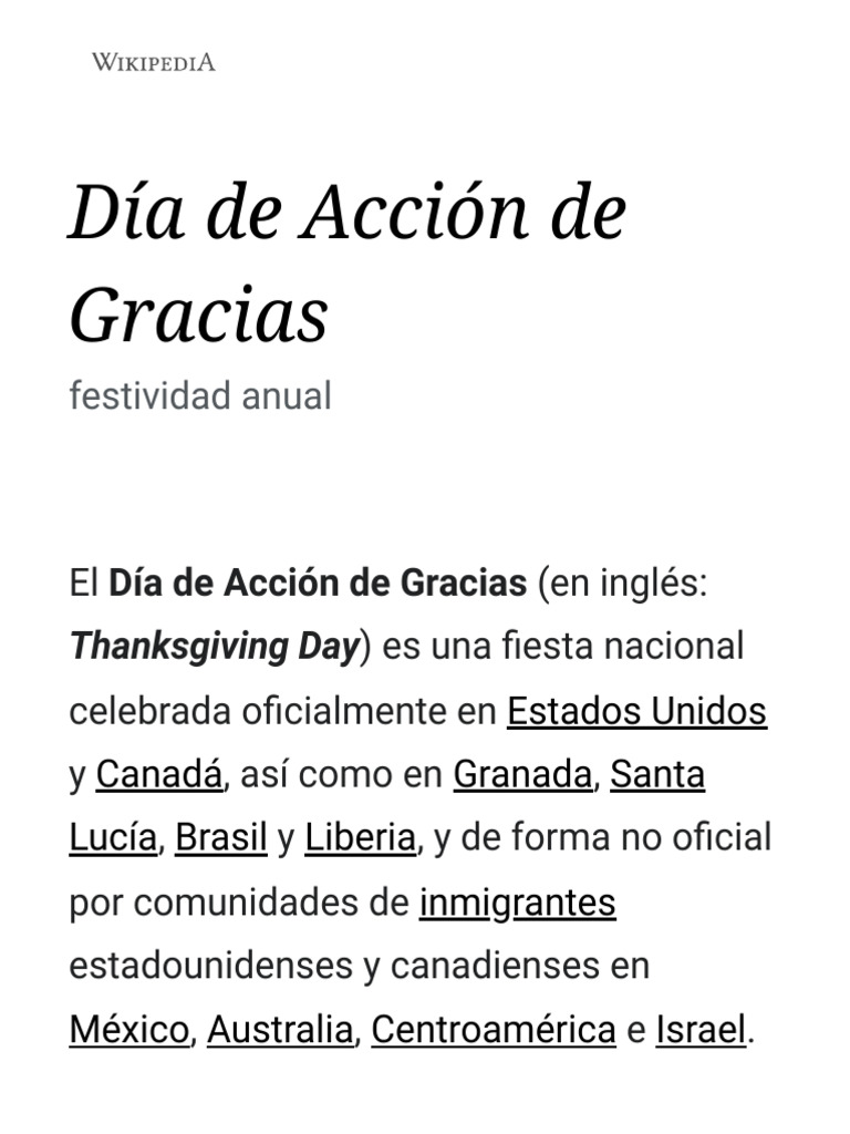 Día de Acción de Gracias - Wikipedia, La Enciclopedia Libre | PDF | Acción de gracias