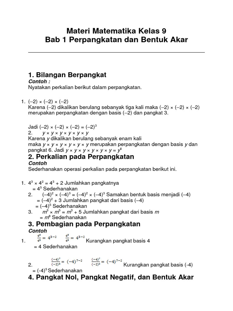 Materi Matematika Kelas 9: Perpangkatan | PDF