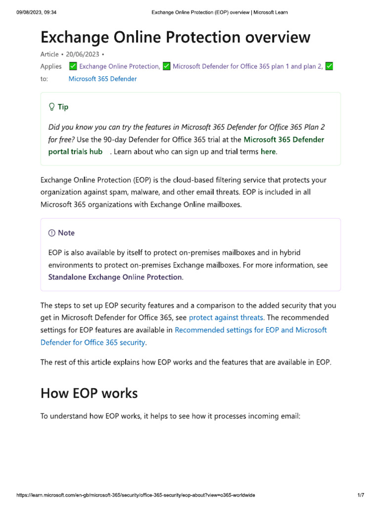 Exchange Online Protection Overview | PDF