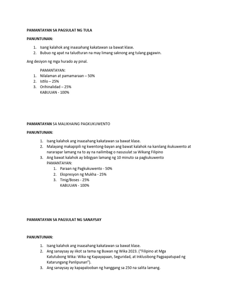 Pamantayan Sa Pagsulat NG Tula | PDF