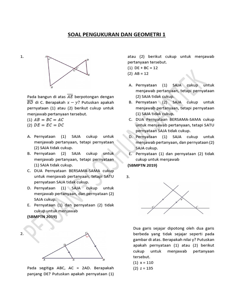 Soal Dan Pembahasan Pengukuran Dan Geometri 1 | PDF