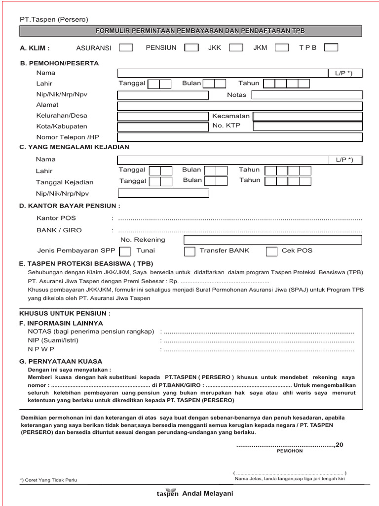 Formulir Permintaan Pembayaran Dan Pendaftaran TPB | PDF