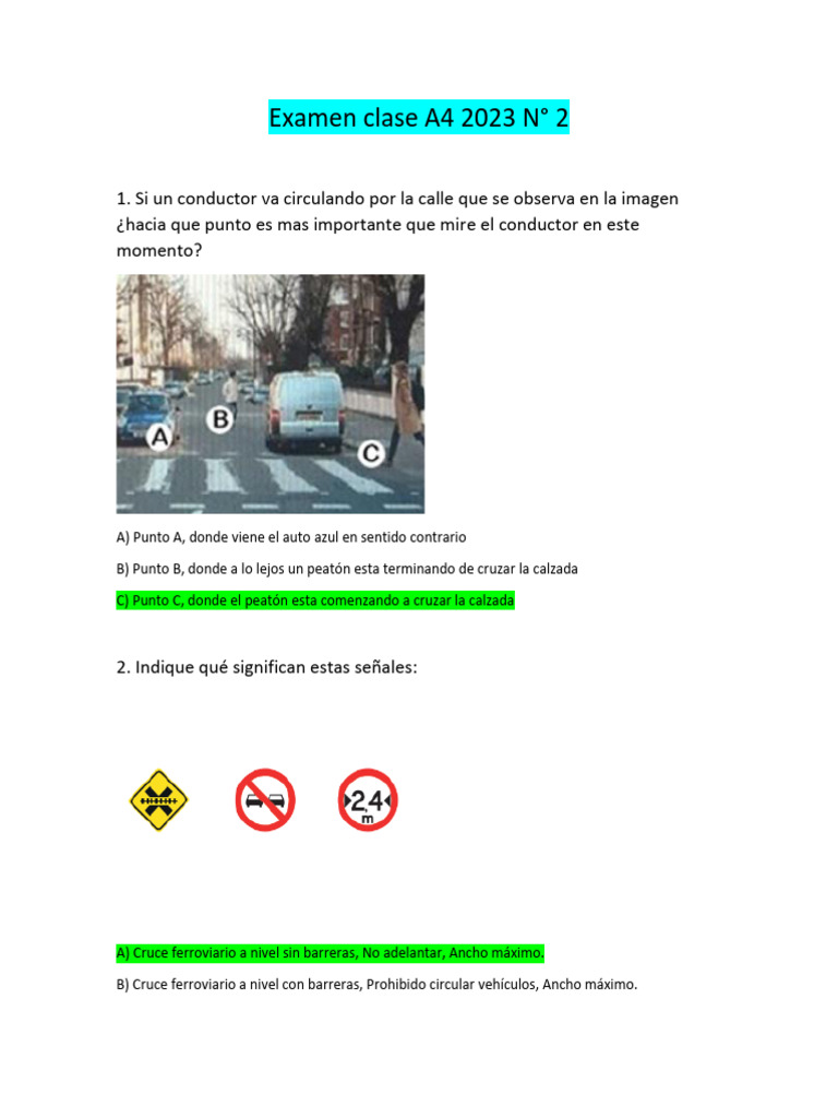Examen clase A4 2023 N°2 | PDF | Neumático | Vehículos Examen clase A4 2023 N°2 | PDF | Neumático | Vehículos